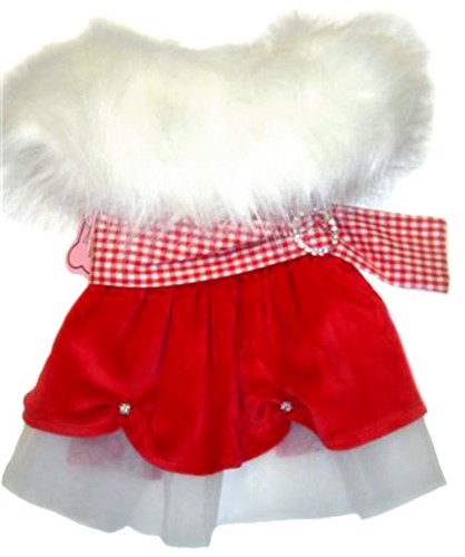 Red Velour & Faux Fur Caplet Dog Dress-Bloomingtails Dog Boutique