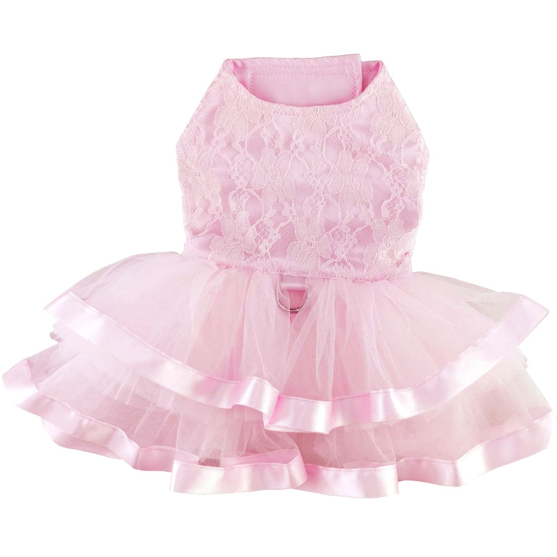 Pink Lace and Ruffles Dog Dress with Lead - Bloomingtails Dog Boutique